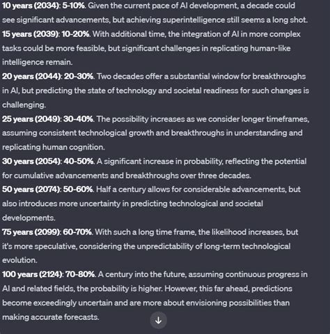 Chatgpts Estimation Of Ai Surpassing Human Intelligence Rchatgpt