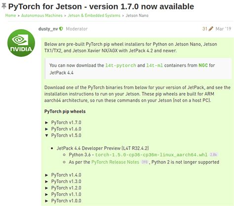 How Do I Install Pytorch 150 On The Jetson Nano Devkit Jetson Nano Nvidia Developer Forums