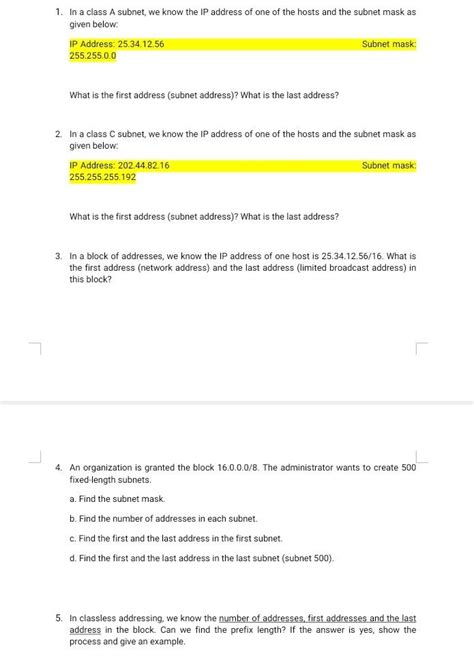 Solved In A Class A Subnet We Know The IP Address Of One Chegg