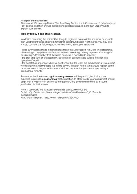 Example Of Tut Question Assignment Instructions Please Read Dictatorship Denim The Real