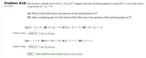 Solved Problem 16 Let R T Be A Smooth Curve R T 0 Chegg Com