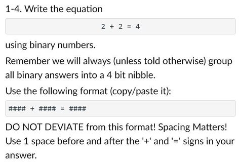 Solved 1 4 Write The Equation Using Binary Numbers Chegg Com