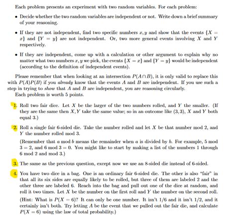 Each Problem Presents An Experiment With Two Random Chegg