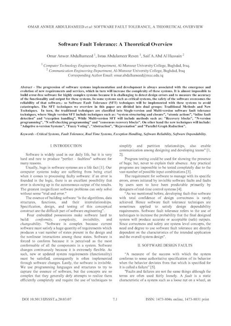 PDF Software Fault Tolerance A Theoretical Overview Fault Avoidance And Fault Tolerance Are