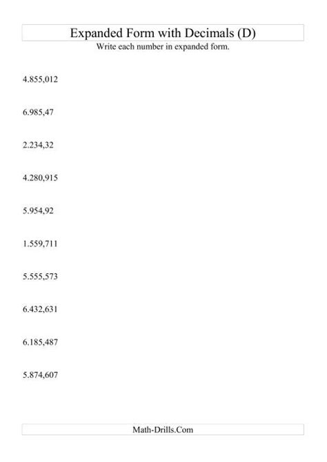 Writing Standard Numbers In Expanded Form 4 Digits Before Decimal 3 After D