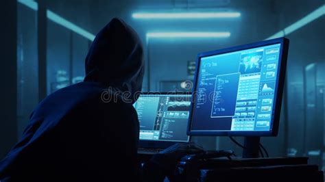 Computer Hacker In Hoodie Obscured Dark Face Hacker Attack Virus Infected Software Dark Web