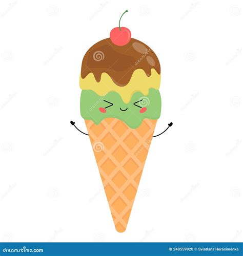 Set Of Cute Cartoon Ice Creamsvector Illustration Of Healthy Food For