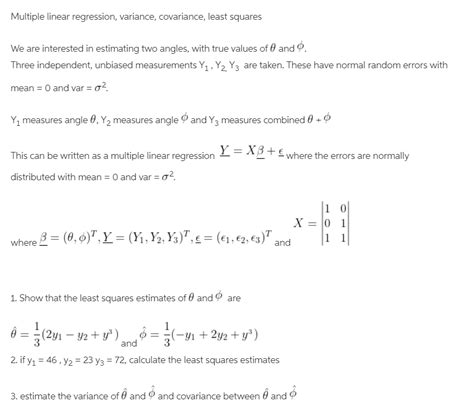 Solved Multiple Linear Regression Variance Covariance Chegg Com