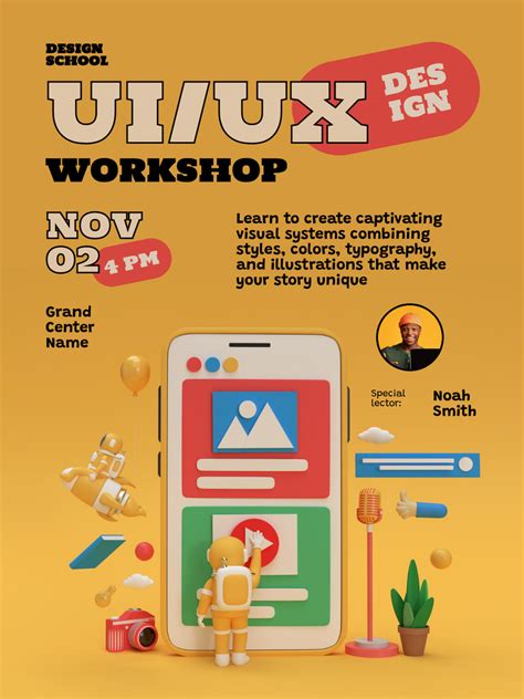 Web Design Workshop Announcement On Yellow Online Poster Template
