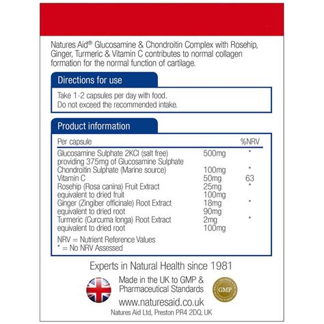 Natures Aid Glucosamine 500mg And Chondroitin 100mg Complex 90 Capsules