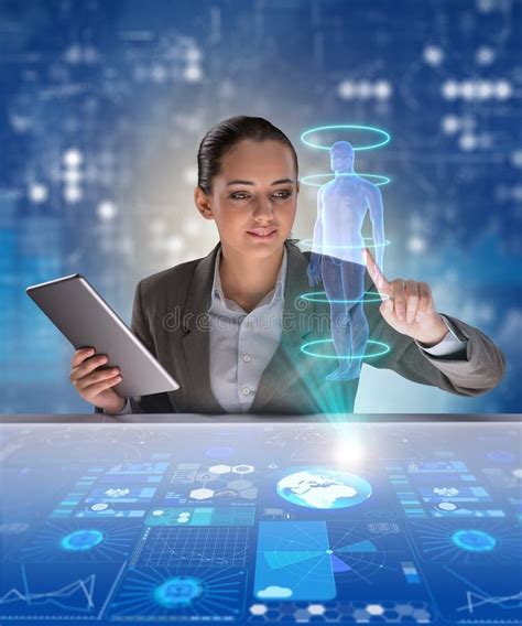 The Futuristic Remote Diagnostics Concept With Businesswoman Stock Image Image Of Information