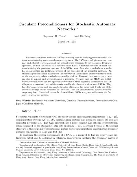 Pdf Circulant Preconditioners For Stochastic Automata Networks