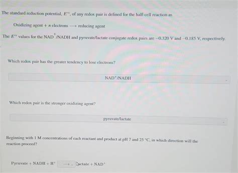 Solved The Standard Reduction Potential E Of Any Redox Chegg Com