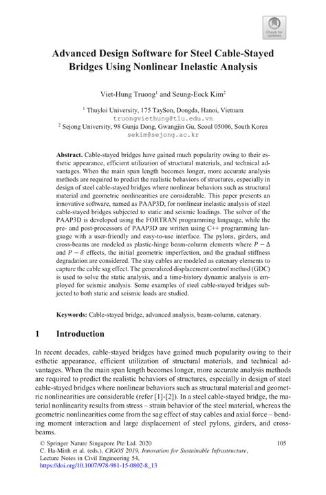 Pdf Advanced Design Software For Steel Cable Stayed Bridges Using Nonlinear Inelastic Analysis