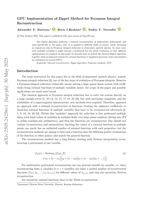 Pdf Gpu Implementation Of Zippel Method For Feynman Integral