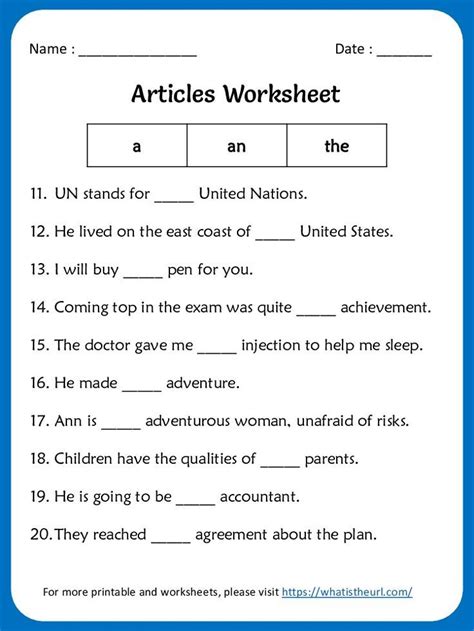 Articles A An And The Worksheet For Grade 3 Exercise 4 Articles