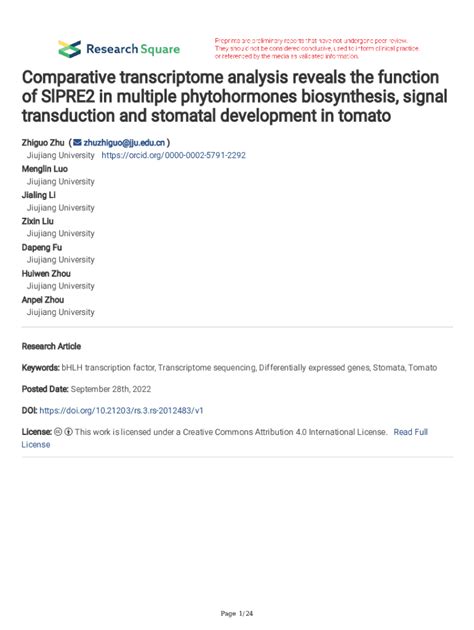 Fillable Online Comparative Transcriptome Analysis Reveals The Function