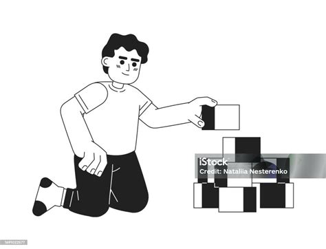 피라미드 큐브 단색 플랫 벡터 캐릭터를 만드는 어린 소년 2차 도형에 대한 스톡 벡터 아트 및 기타 이미지 2차 도형 가공의 인물 개발 Istock