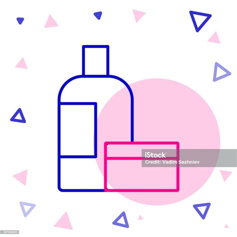 흰색 배경에 고립 된 라인 크림 또는 로션 화장품 튜브 아이콘 여성을위한 바디 케어 제품 다채로운 개요 개념 벡터 3차원 형태에 대한 스톡 벡터 아트 및 기타 이미지