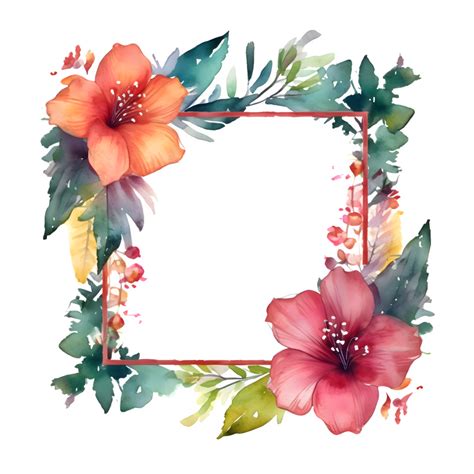 Colorful Watercolor Floral Border With Blooming Flowers And Leaves
