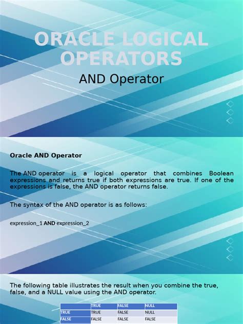 Oracle Logical Operators Pdf