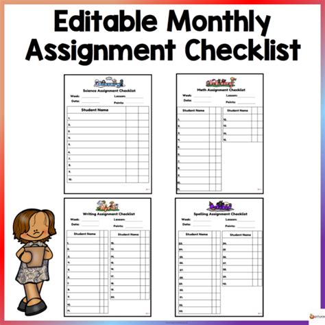 Editable Monthly Assignment Checklist Made By Teachers