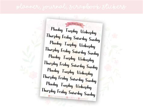 Days Of The Week Script Font Six Planner Journaling Scrapbook Stickers Etsy