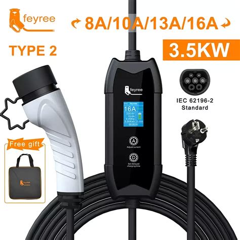 feyree ev 휴대용 충전기 타입 2 gb t 플러그 커넥터 16a 1 상 3 5kw 타입 1 전기차용 월박스 충전