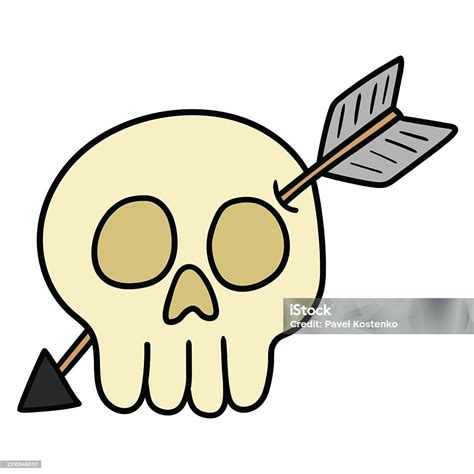 Ilustración De Calavera De Dibujos Animados Dibujada A Mano Con Flecha