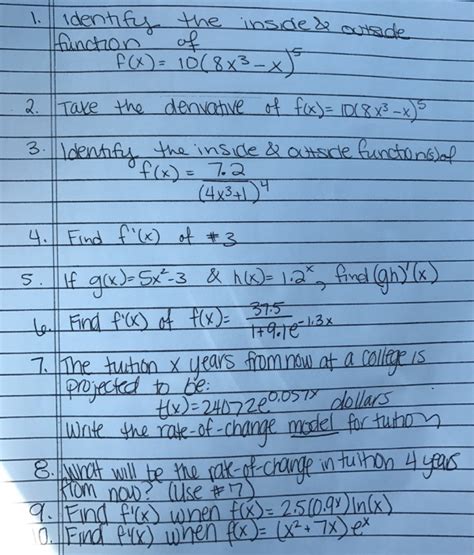 Solved Identify The Insides Outside Function Of F X 10 Chegg Com