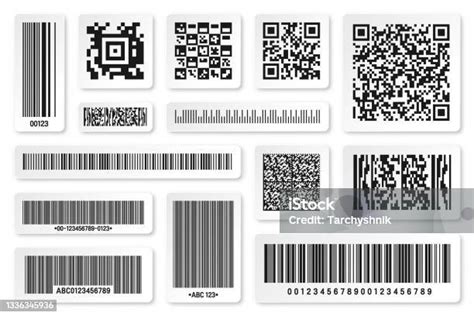 제품 바코드 및 Qr 코드 집합입니다 식별 추적 코드입니다 일련 번호 디지털 정보가있는 제품 Id 상점 이나 슈퍼마켓 스캔 라벨 가격 태그 벡터 일러스트레이션 바코드에 대한