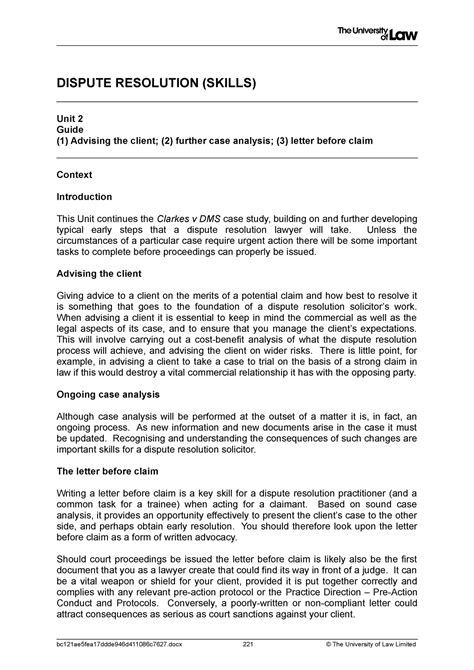 2223 Dis Ws02 Ce01 Guide DISPUTE RESOLUTION SKILLS Unit 2 Guide 1 Advising The Client 2