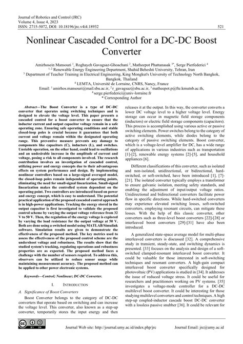 pdf nonlinear cascaded control for a dc dc boost converter