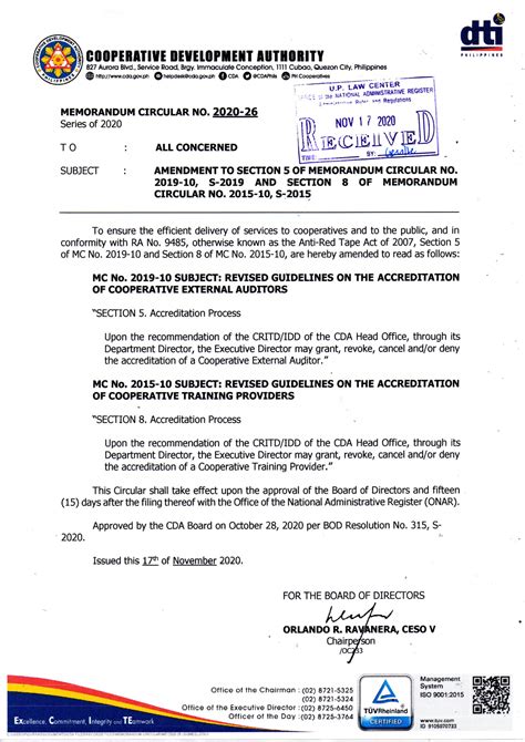 Amendment To Section 5 Of Memorandum Circular No 2019 10 S 2019 And Section 8 Of Memorandum