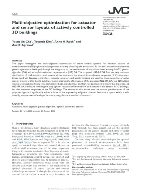 Pdf Multi Objective Optimization For Actuator And Sensor Layouts Of Actively Controlled 3d