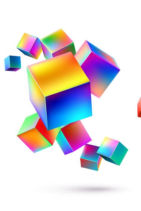 Abstract Cubes Compositions Golden Geometric Shapes Colorf