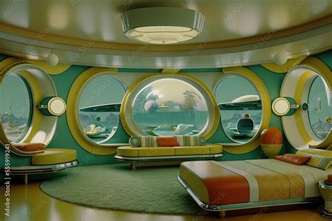 Ilustracja Stock A 1970s Interior Room Googie Architecture Highly