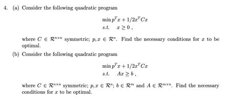 linear algebra optimality conditions for quadratic programs
