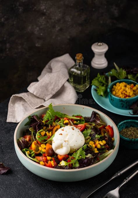 Burrata Cheese With Vegetable Salad Stock Image Image Of Table Tasty