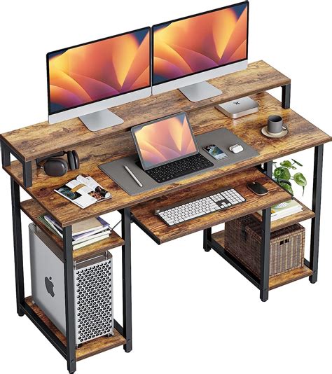 Cubicubi Computer Desk With Keyboard Tray 47 Inch Office Desk With Monitor Stand And Storage