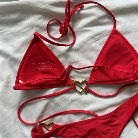 White Fox Red Heart Bikini Set Both Size S Minor Depop