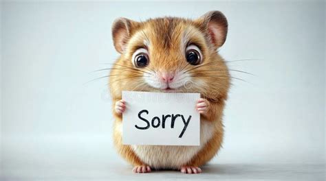A Chubby Hamster Holding A Sorry Sign With Big Apologetic Eyes Stock