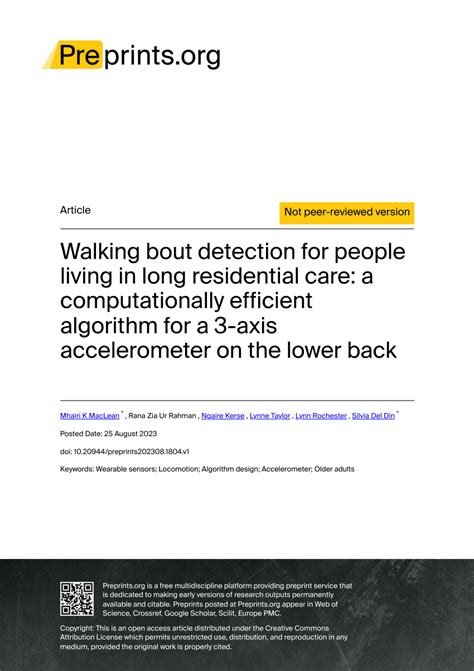 Pdf Walking Bout Detection For People Living In Long Residential Care