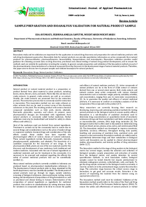Pdf Sample Preparation And Bioanalysis Validation For Natural Product