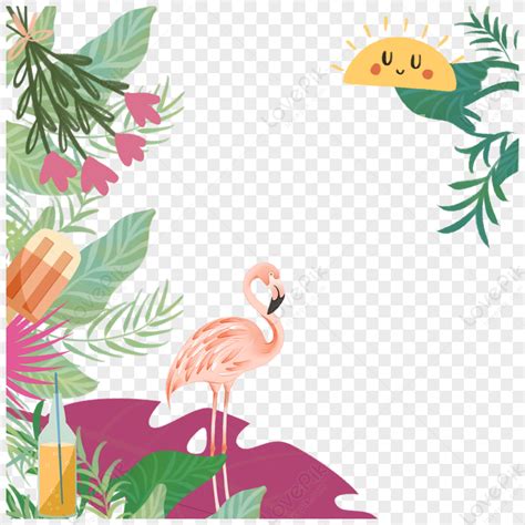 여름 일러스트 열대 잎 인스 타 그램 스토리 테두리꽃 무늬플라밍고 Png 일러스트 무료 다운로드 Lovepik