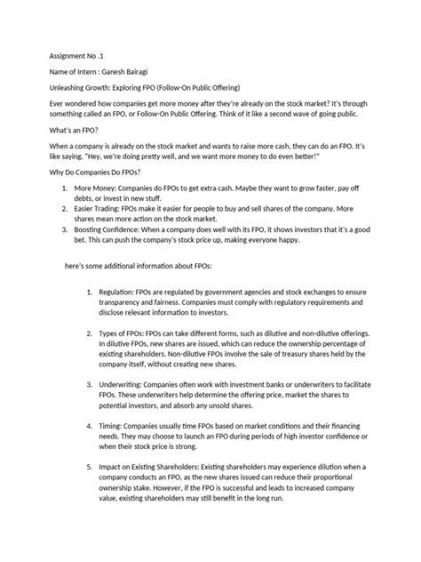 Assignment No 1 Pdf Stocks Stock Market