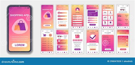 Shopping Mobile App Interface Screens Template Set Vector Design
