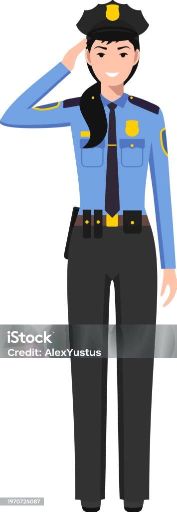 전통적인 제복을 입은 서 있는 미국 여경 장교 플랫 스타일의 캐릭터 아이콘 벡터 일러스트 레이 션 Criminal Investigation에 대한 스톡 벡터 아트 및 기타