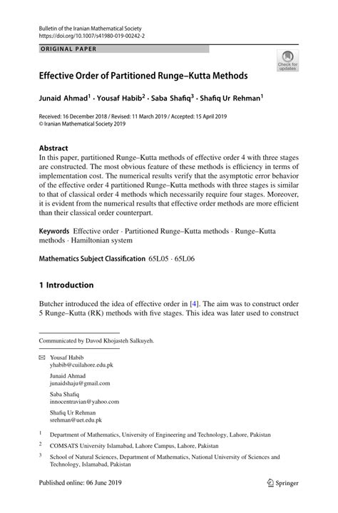 pdf effective order of partitioned runge kutta methods