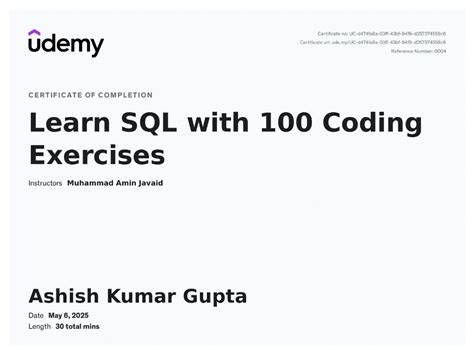 Sql Dataanalysis Learningbydoing Udemycertificate Ashishkumargupta Ashish Kumar Gupta